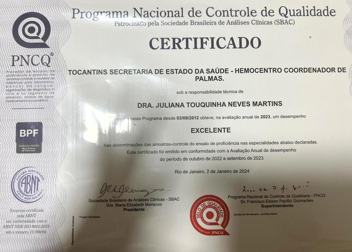 Hemocentro Coordenador de Palmas recebe certificado de excelência ...
